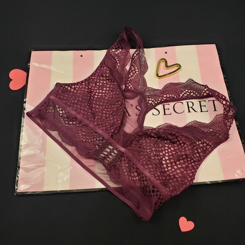 NWT Victoria's Secret Black Orchid V Sexy Fishnet Lace Bralette Small ...