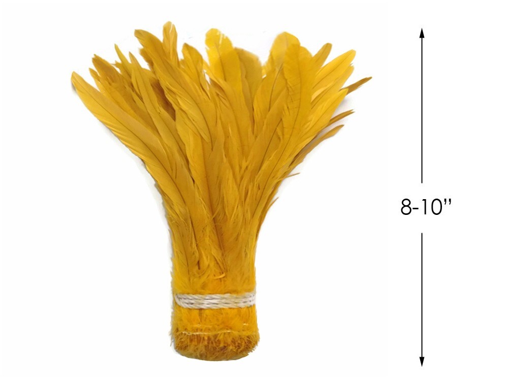 1/2 Yard - 8-10" Golden Yellow Strung Bleach & Dyed Rooster Coque Tail ...