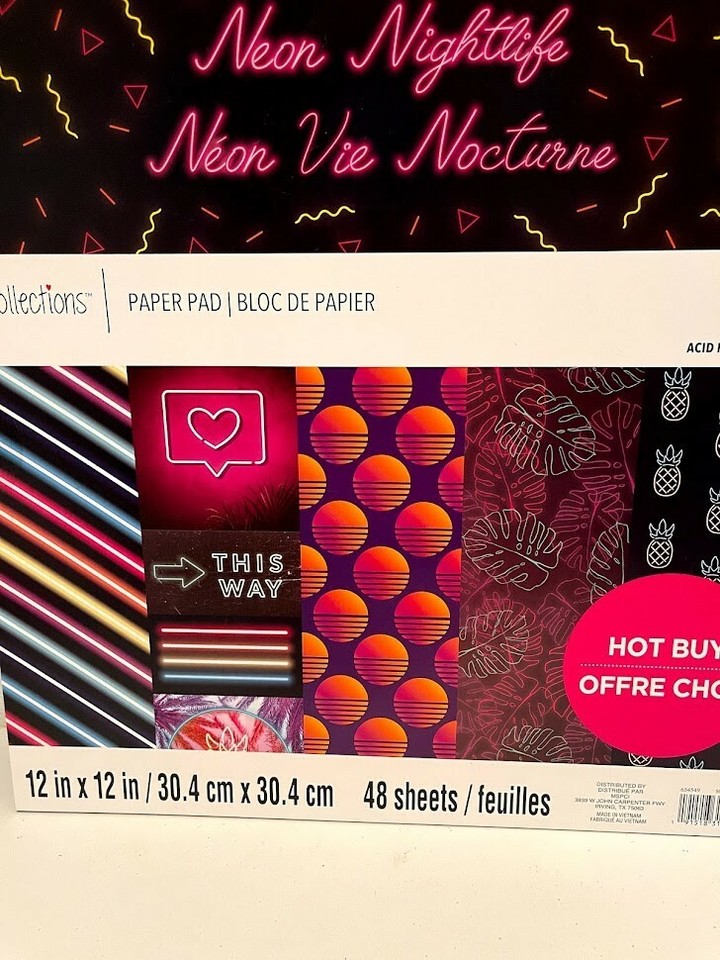 NEON NIGHTLIFE 12X12 SCRAPBOOK CARDSTOCK PAPER PAD 48 RECOLLECTIONS NEW ...