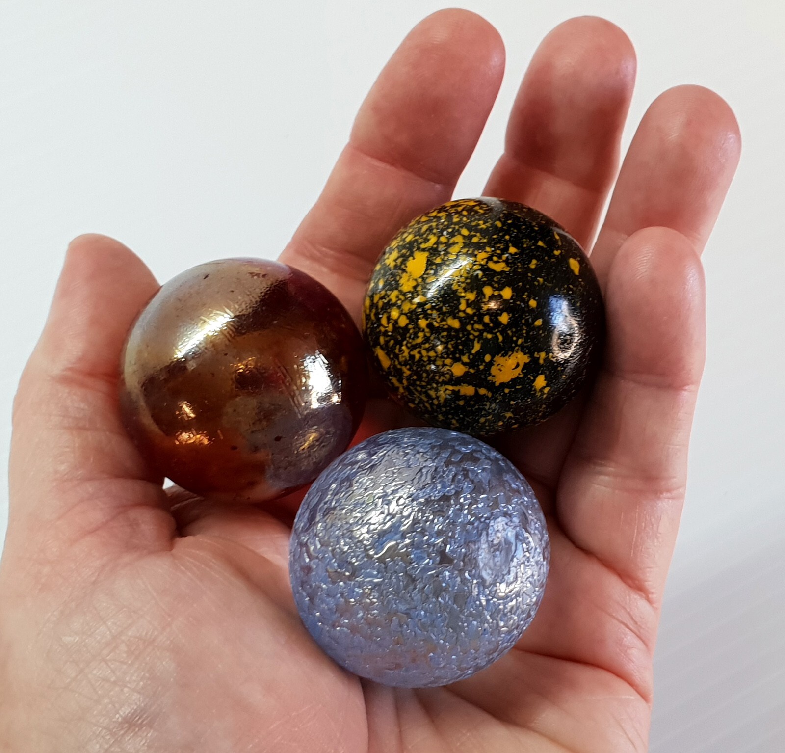 10 Extra Large Glass Marbles & Cloth Bag Mixed Lot Boulders Shooter ...