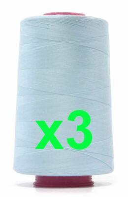 3 x SKY BLUE HEMLINE 5000m Overlocker Thread, Sewing Thread, Serger ...