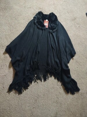 BNWT! Faded Glory Women's One Size Black Wrap / Cape w/Removable Faux ...