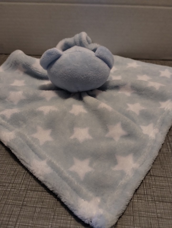Gentle Steps Blue Bear Lovey Security Blanket Star Print White Baby ...