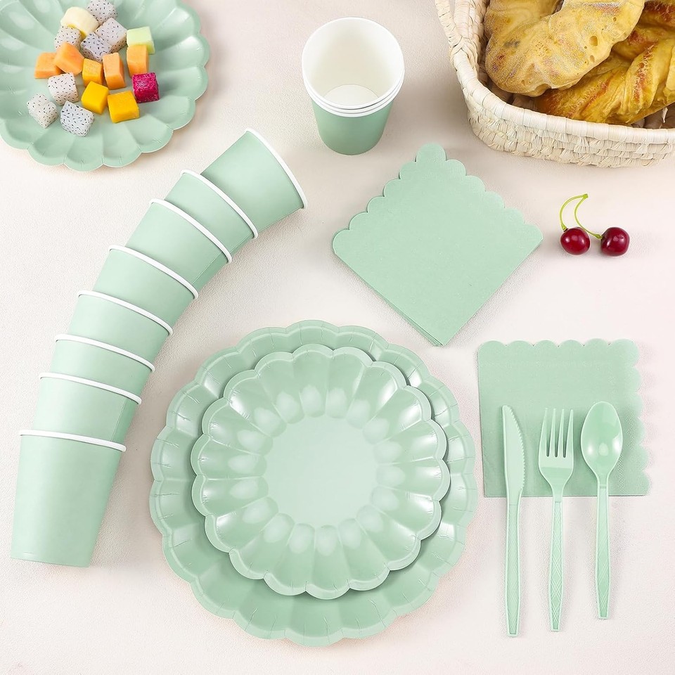 350 Pcs Cream White Scalloped Paper Plates Shell Edge Disposable | eBay