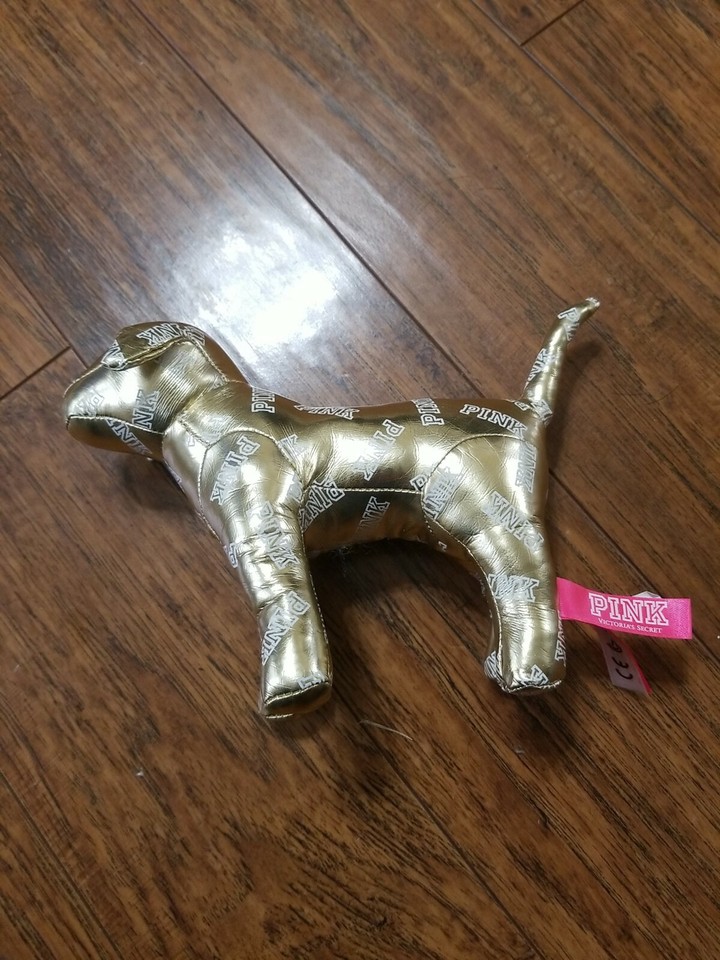 Victoria Secret Metallic Gold Pink Logo Plush Dog VS Stuffed Animal ...
