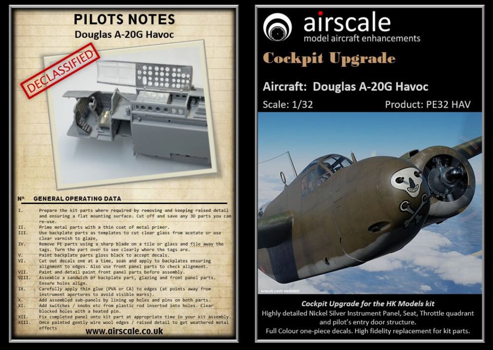 airscale Douglas A20G Havoc cockpit upgrade - HK Models 1/32 scale PE32 ...