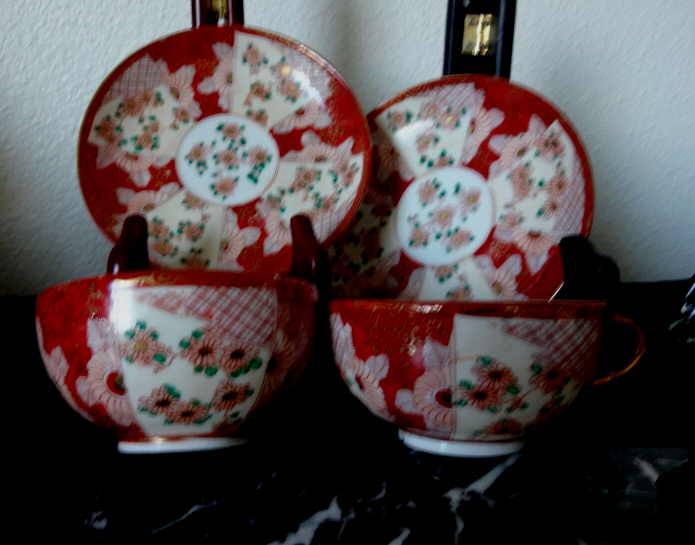 Two Antique Japanese Satsuma Hand Painted Geisha Eggshell Cup and Saucer Sets | eBay
