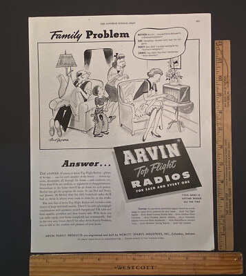 Vintage Print Ad Arvin Top Flight Radios Family Cartoon 1945 Ephemera ...