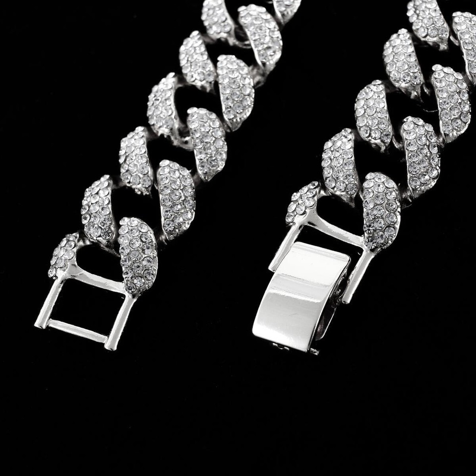 HIP HOP SIMULATED DIAMOND LUXURY METAL BAND WATCH & ICED CUBAN BRACELET ...