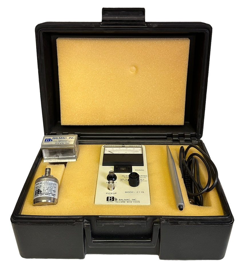 BALMAC INC MODEL 211S VIBRATION METER W/ MODEL 163 PROBE, CABLES AND ...
