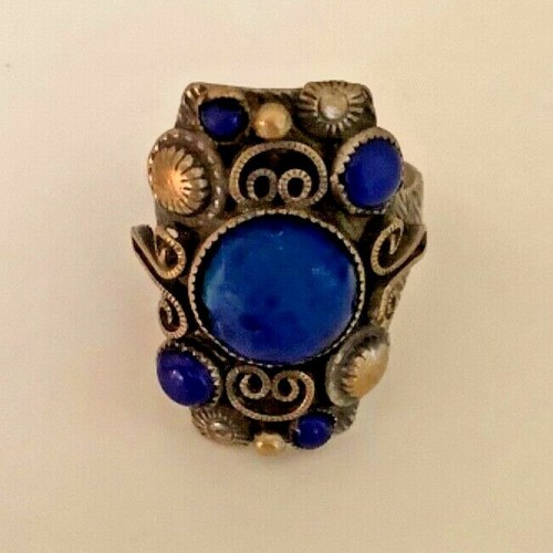 Vintage Nemco Vintage Lapis Blue Glass Cabochons/Silver Tone Dragon ...