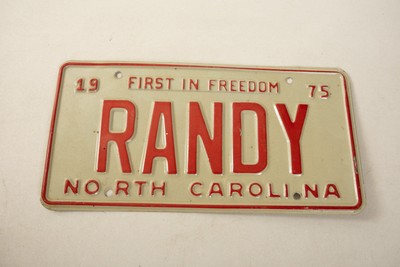1975 North Carolina License Plate (A3L/JSF6) Vanity RANDY First in ...