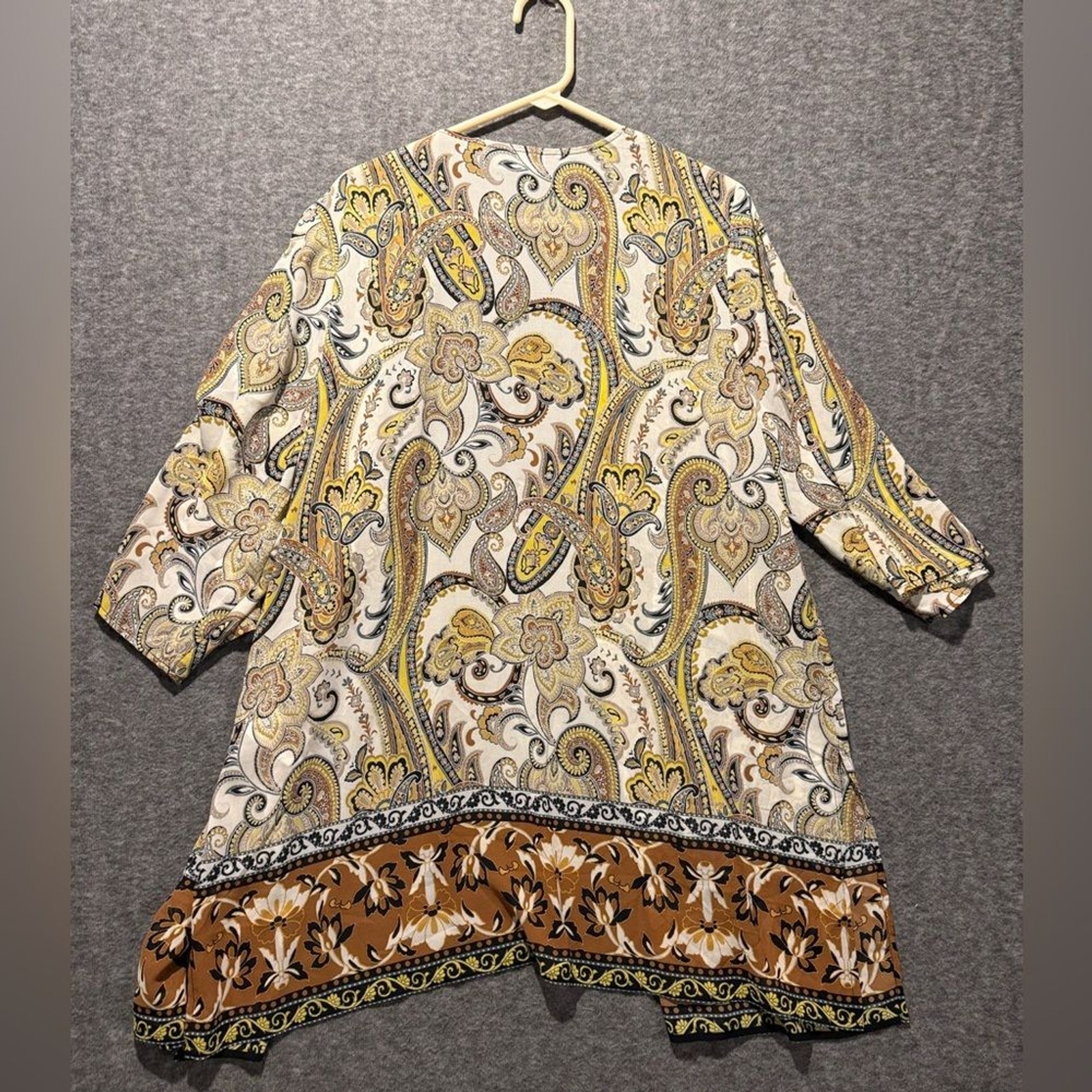Susan Graver paisley floral Kimono Blouse women’s 1x yellow tan open ...