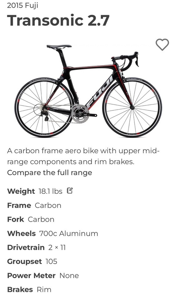Fuji Transonic 2.5 2015 LE Road Bike 58cm carbon fiber, Used. Full ...