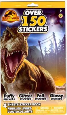 JURASSIC WORLD STICKER BOOK OVER 150 PUFFY-GLITTER-FOIL-GLOSSY 4 SHEETS ...