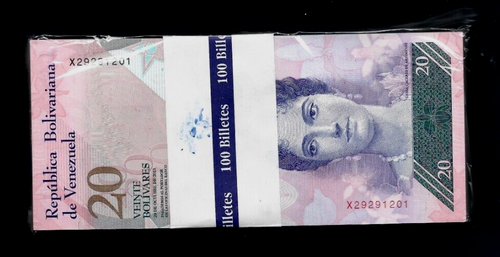 Venezuela 20 Bolivares P-91 2013 x 100 Pcs Lot BUNDLE Venezuelan TURTLE ...