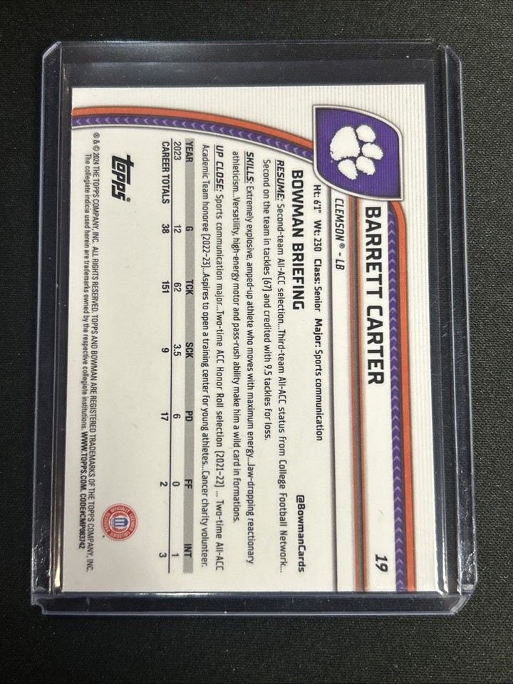 🔥Barrett Carter 2024 Bowman U Chrome 1st Green Lava Refractor #19 ...