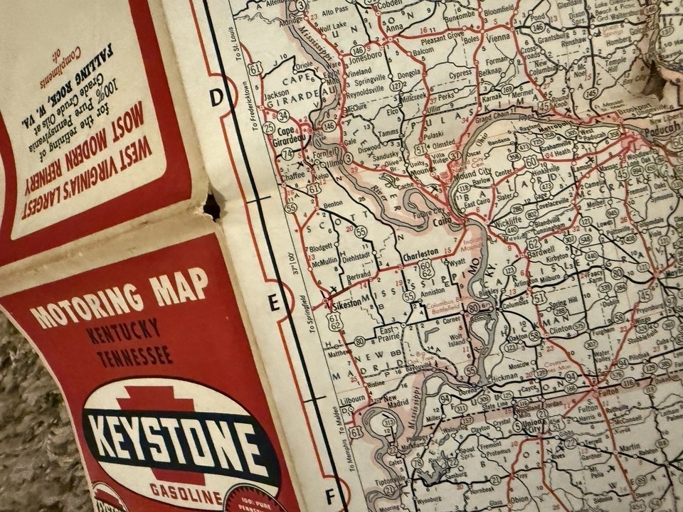 KENTUCKY TENNESSEE ROAD MAP MOTOR OIL KEYSTONE GASOLINE ELK REFINING CO ...
