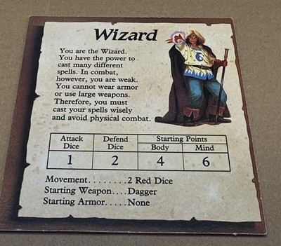 1989 Milton Bradley HeroQuest Parts, Wizard Player Character Card | eBay