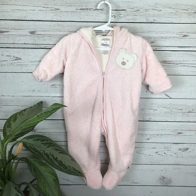 Absorba Pink Heavy Jacket Footed Hooded Bunting 6 Months Baby Girl Bear ...