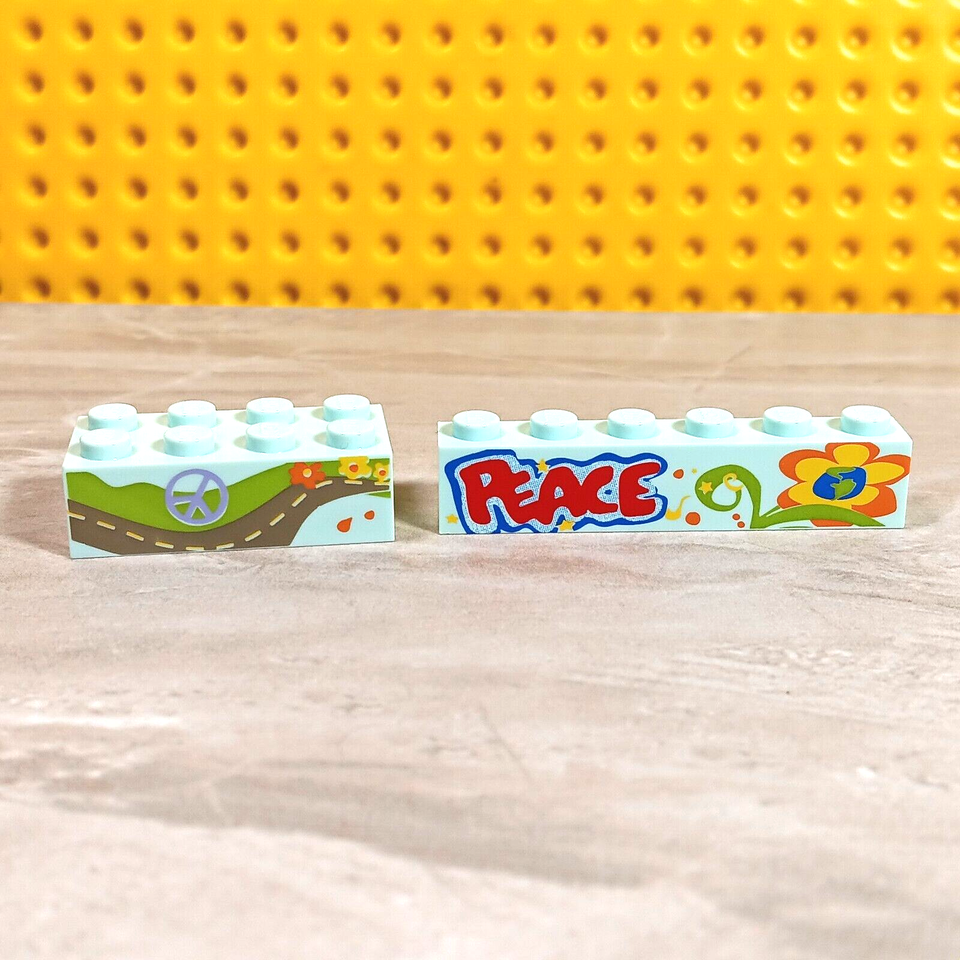 LEGO Road Peace Signs Flower Power Bricks 1x6 2x4 PRINTED Colorful ...