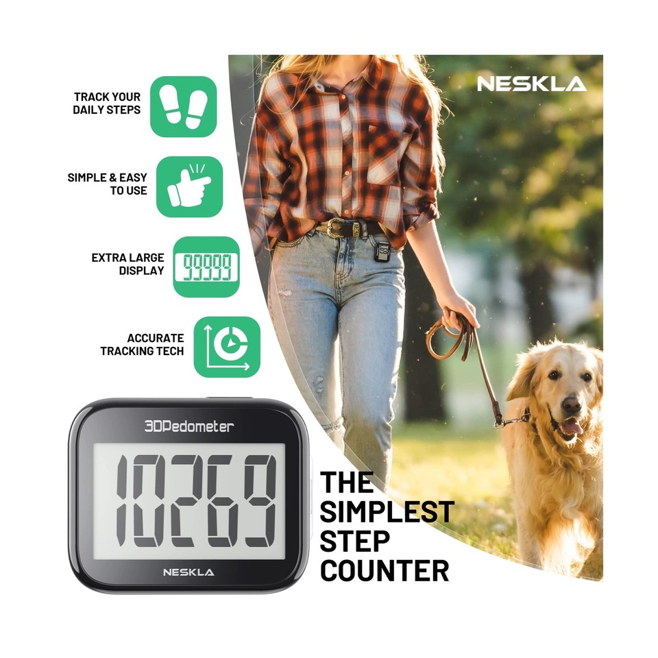 3D Pedometer for Walking, Simple Step Counter with Large Digital ...