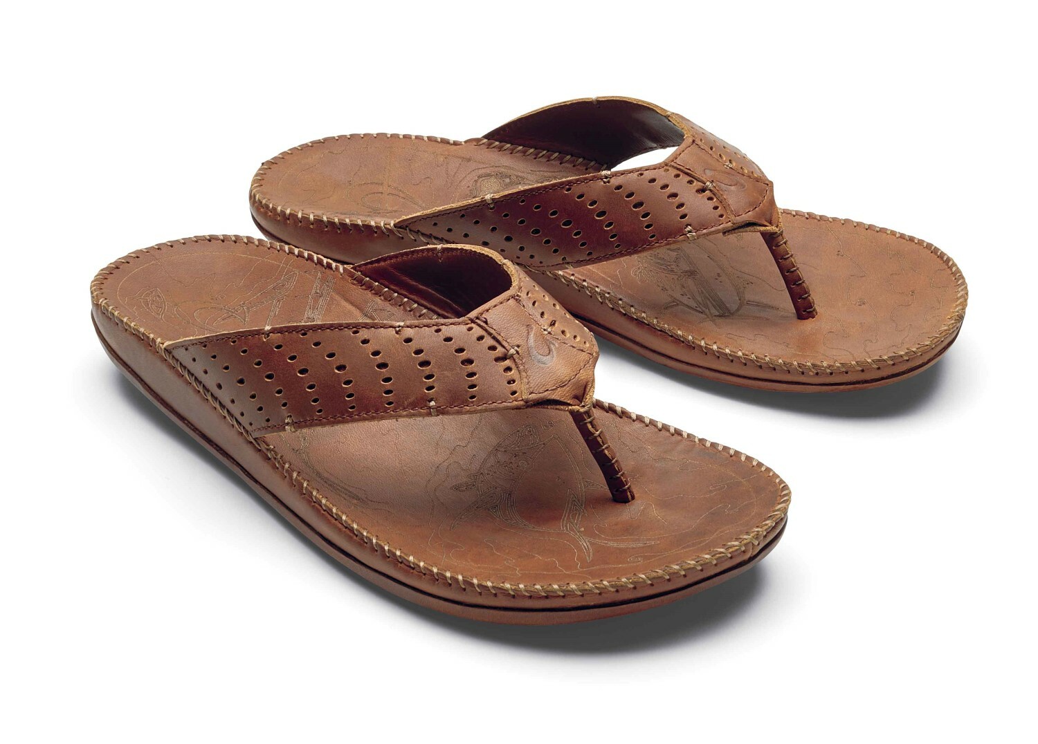 Men's Size 8 Olukai Brown Leather Hoe Flip Flop Slides Sandals Beach ...