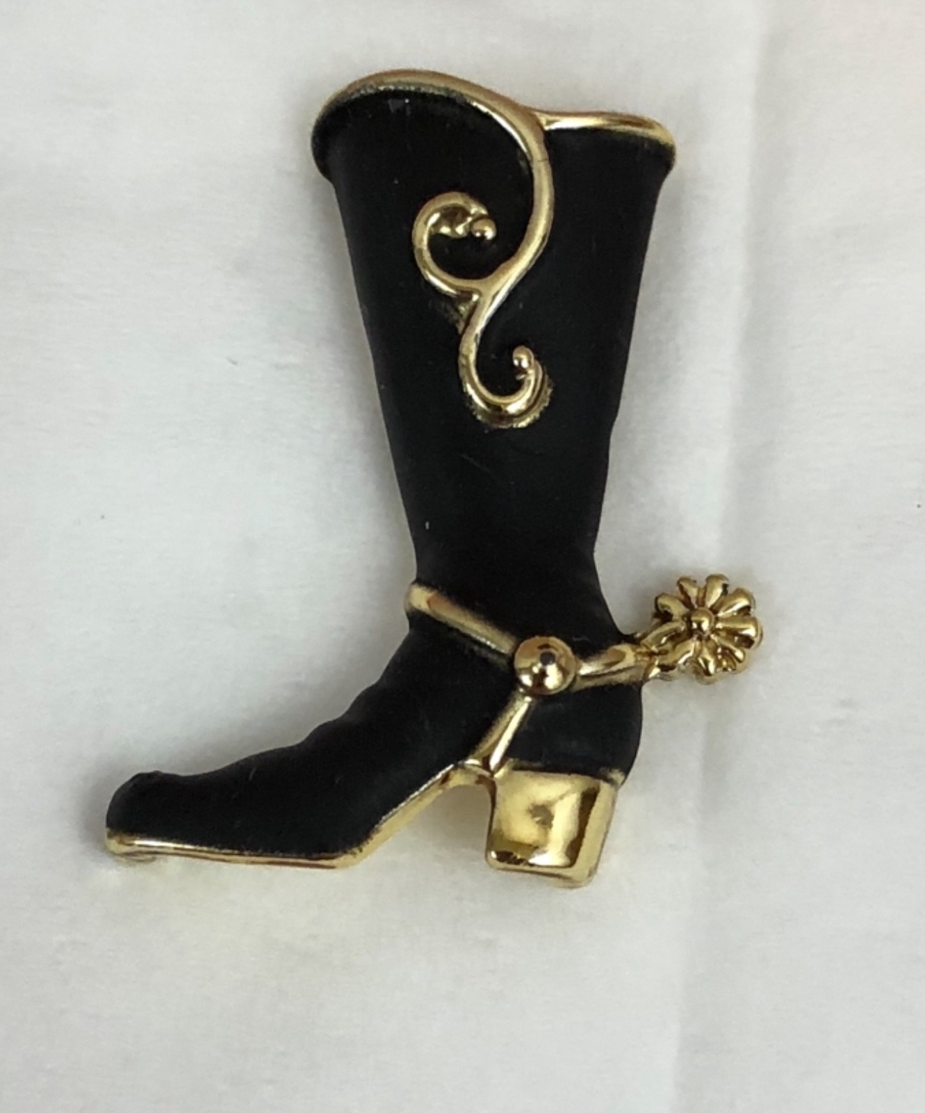 Black Gold Tone Western Cowboy Boot Spurs Vintage Lapel Pin Tie Tack ...