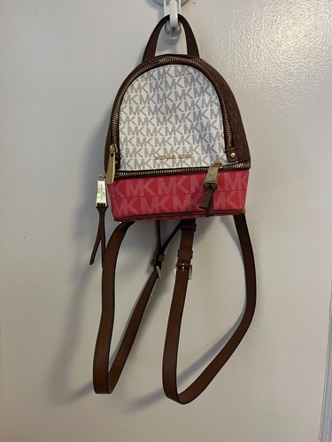 michael kors RHEA MK Logo Pink Multi Mini Zip Convertible Backpack | eBay