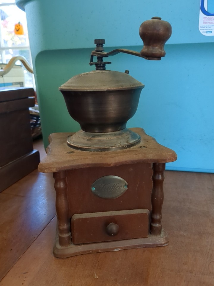 Antique Wood & Copper Coffee Grinder Kaffee 9 1/2" Tall | eBay