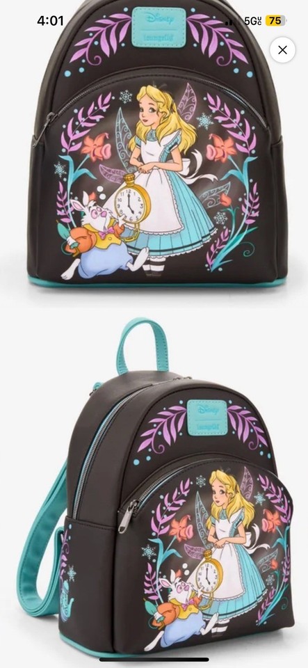 Loungefly Disney Alice In Wonderland Winter Drawing Floral Black Mini ...