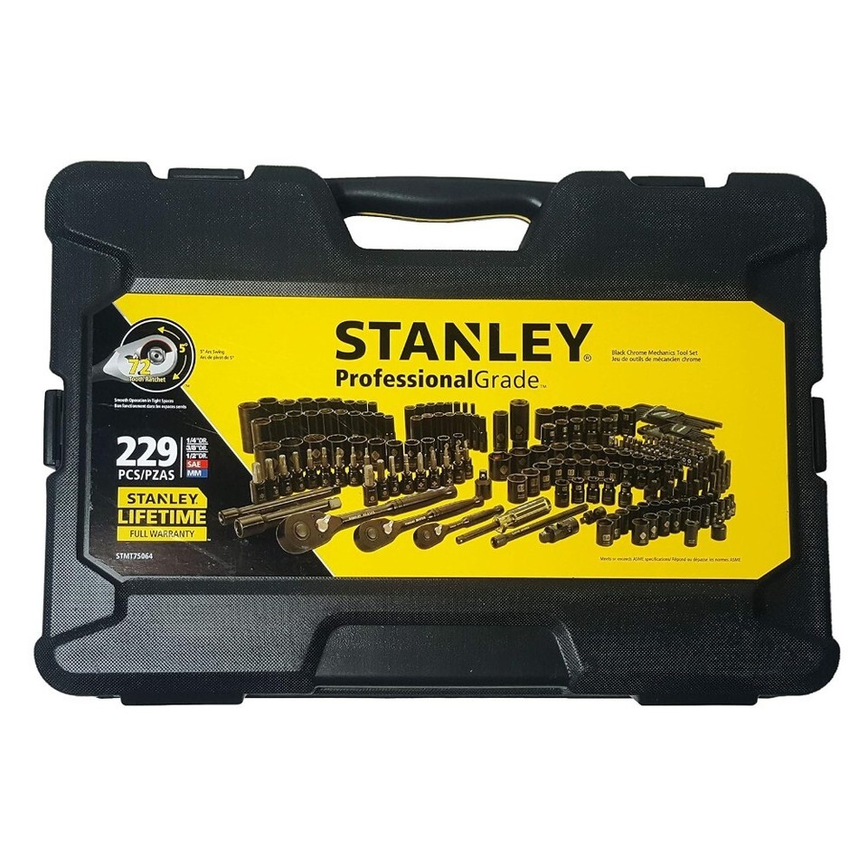 STANLEY Professional Grade Black Chrome Mechanics Tool Set (229 Pieces ...