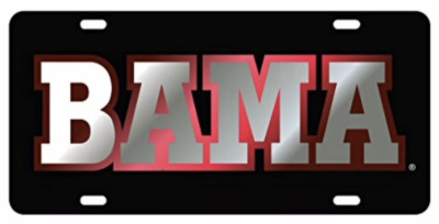 ALABAMA CRIMSON TIDE MIRROR CAR TAG BLACK W/ SILVER RED BAMA LASER CUT ...