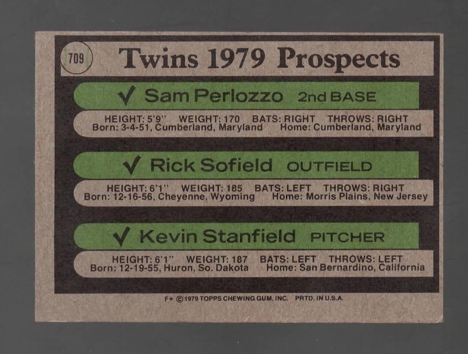 1979 Topps Twins Prospects (Sam Perlozzo / Rick Sofield / Kevin ...