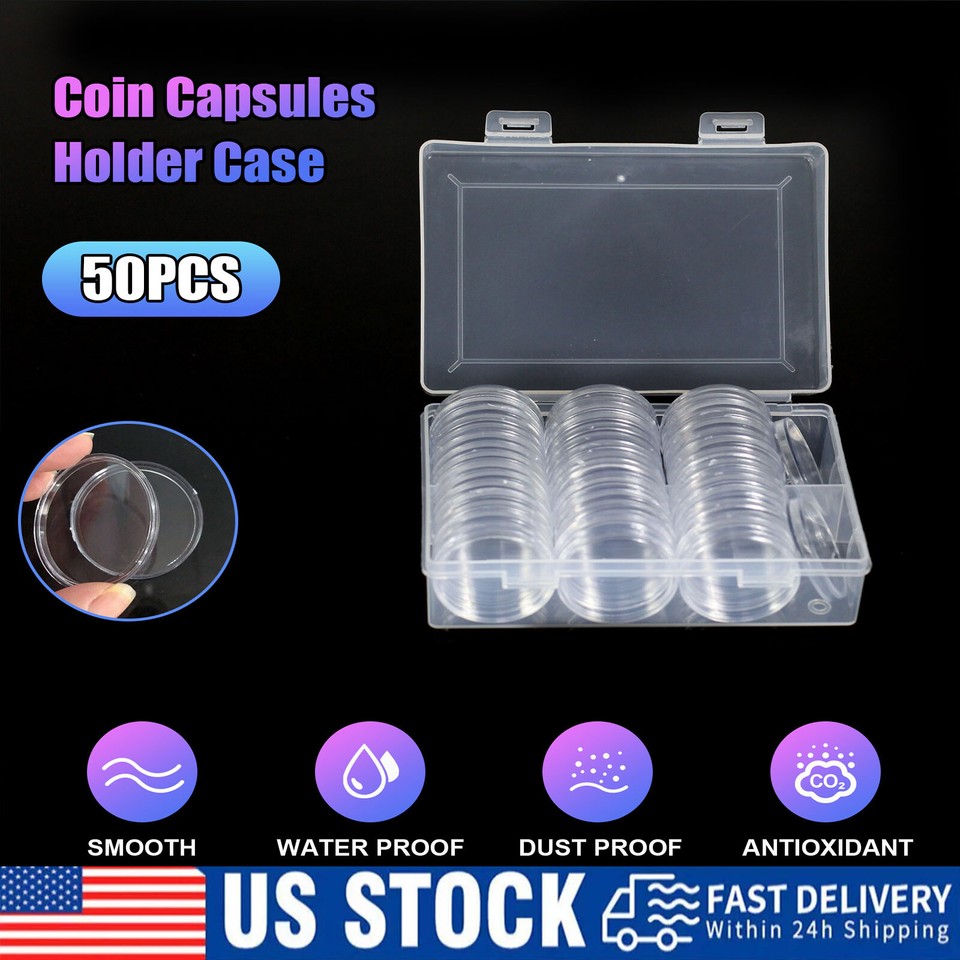 48 Pack 1.50 IN 38 mm Coin Capsule Holders w/ Storage Case Fit US ...