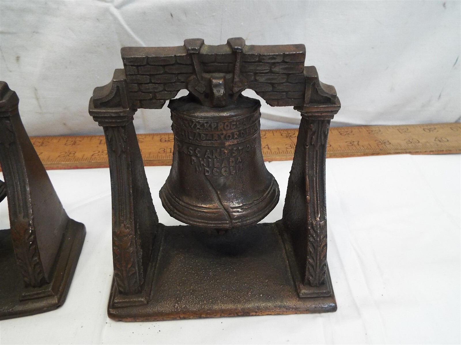Pair Vintage Bronze Finish Liberty Bell Cast Iron Bookends | eBay