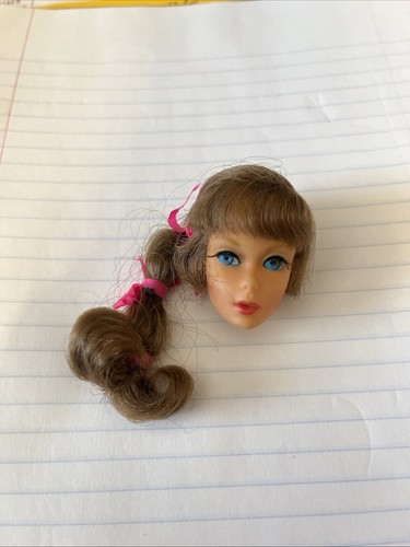 1968 Mattel Talking Barbie Brunette Head Only , Blue Eyed, Long Lashes ...