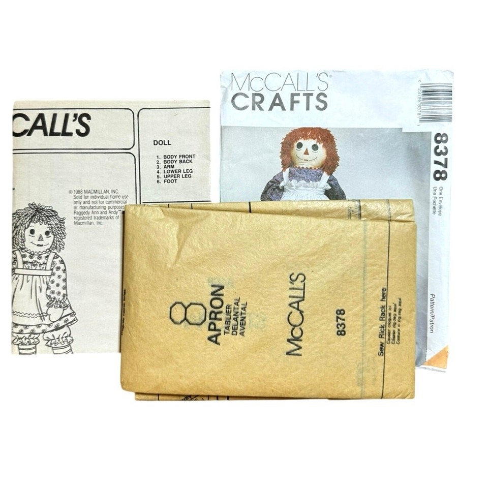 McCall’s Sewing Pattern 8378 Raggedy Ann And Andy Doll 36” and Clothes ...