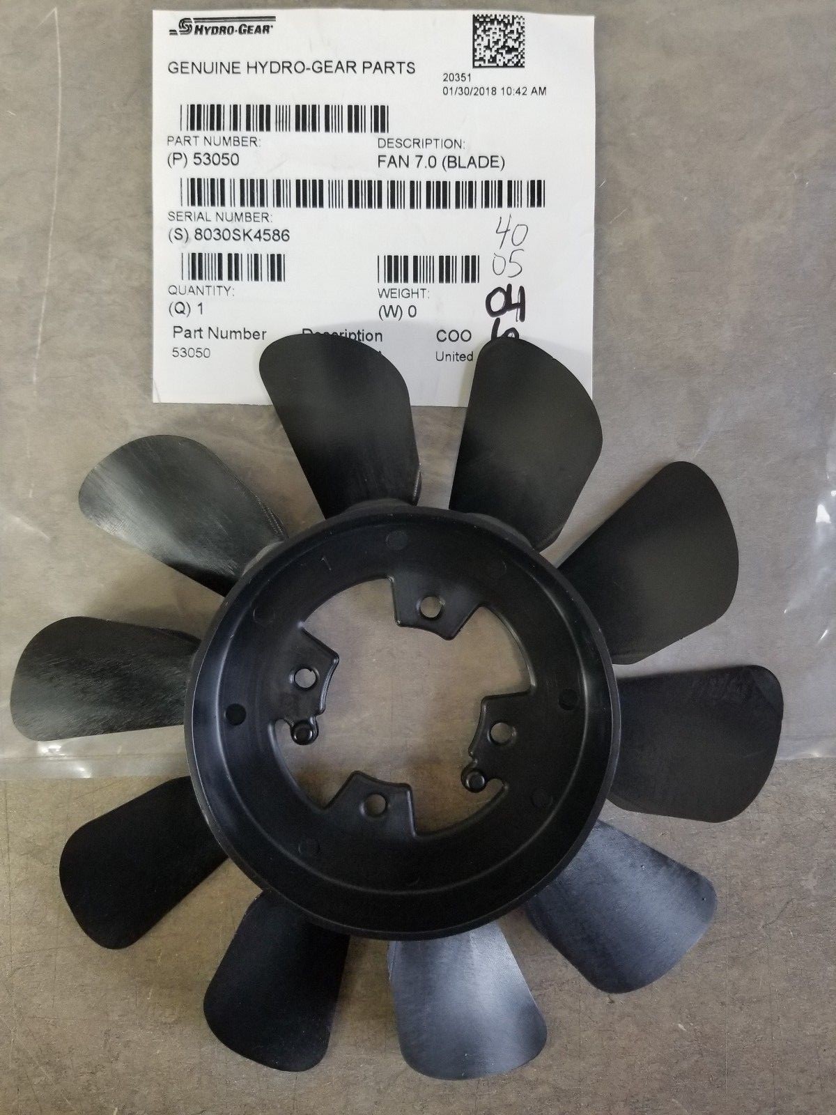 New OEM Genuine Hydro Gear transmission 7" inch fan (10 BLADE) NO ...