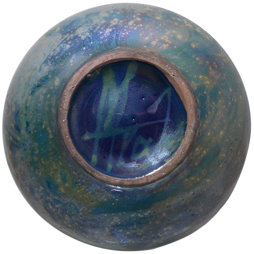 MID-20TH C VINT SGND MODERNIST WHL-THRWN, HND DEC W/VARIEGATED GLAZE SM ...