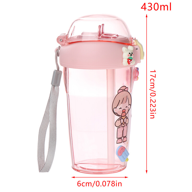 430ml Cute Children Double Drinking Water Bottle Straw Plastic Portable Bottle | eBay