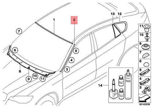 BMW OEM 08-14 X6 Windshield-Pillar Side Molding Trim Surround Right ...