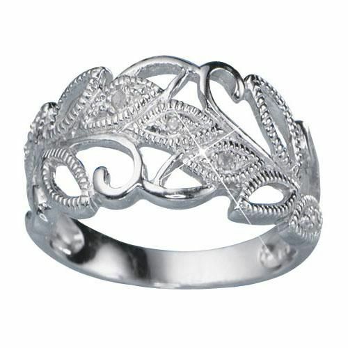 New Avon .925 Sterling Silver Genuine Diamond Leaf Filagree Ring Sz 5 6 ...