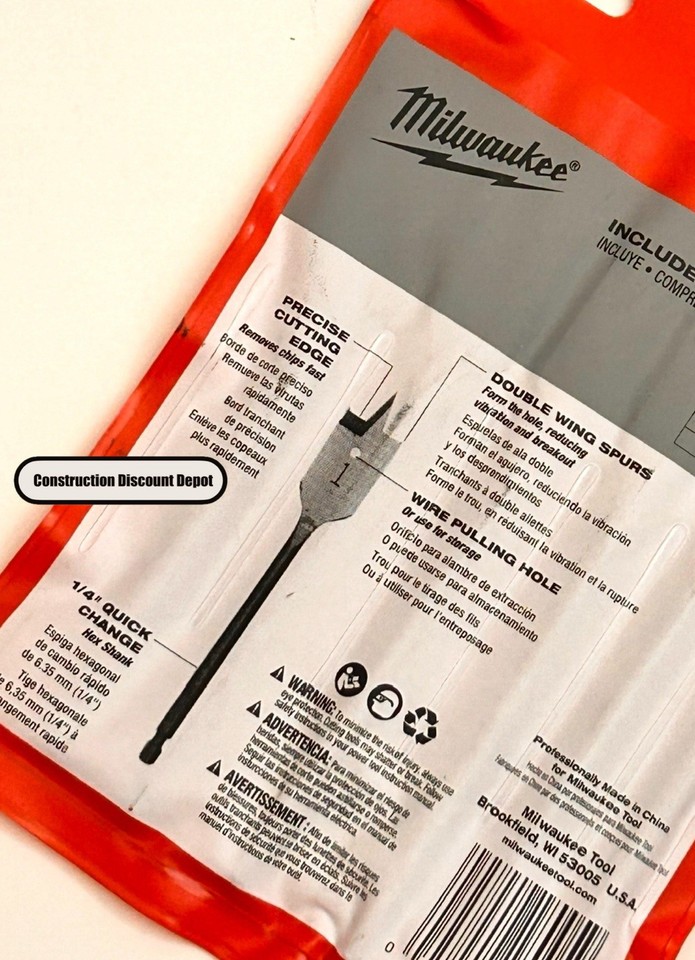 Milwaukee 6 Piece Flat Wood Boring Paddle Spade Bit Set 49-22-0071 | eBay