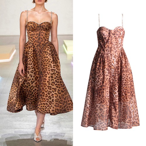 Sexy Slip Dress Summer Sleeveless Chest Leopard Print Closed Waist Long ...