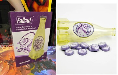 Fallout Nuka Cola Quartz Glass Bottle + 10 Bottle Caps Rocket Replica ...