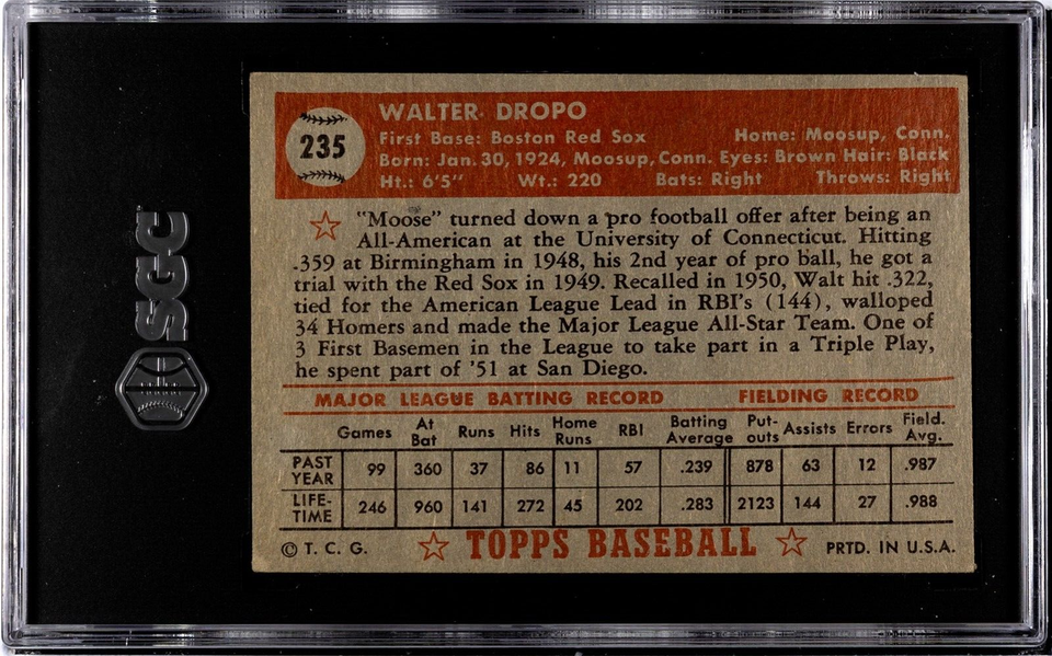 1952 TOPPS WALT DROPO #235 SGC 5 RED SOX | eBay