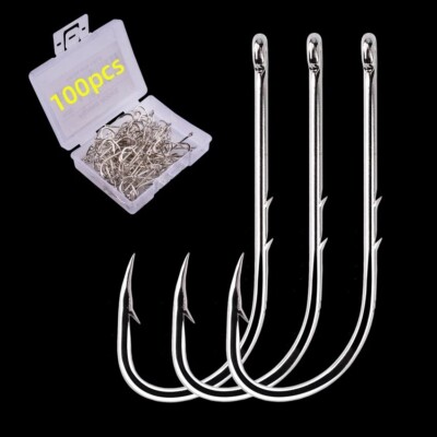 100 Pcs Saltwater Fishing Hooks Circle Hooks Offset Point Hook for Live ...