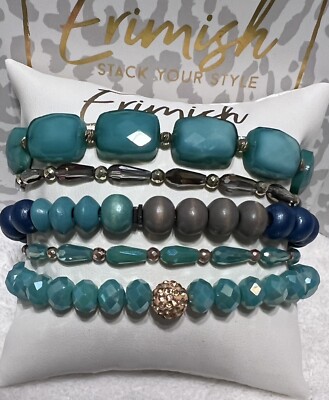 BRAND NEW! ERIMISH BRACELET- 5 Pc Stack - Teal & Rose Gold | eBay