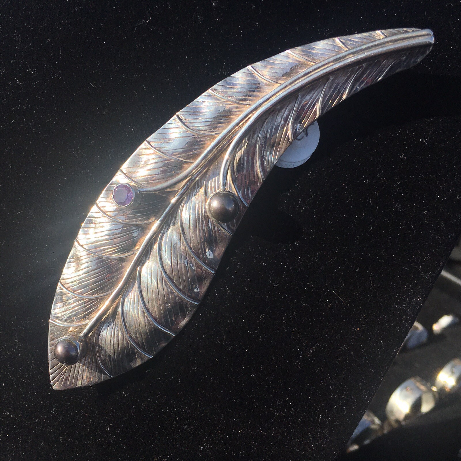 Huge Sterling Silver Feather Brooch With Natural Freshwater Pearls And ...